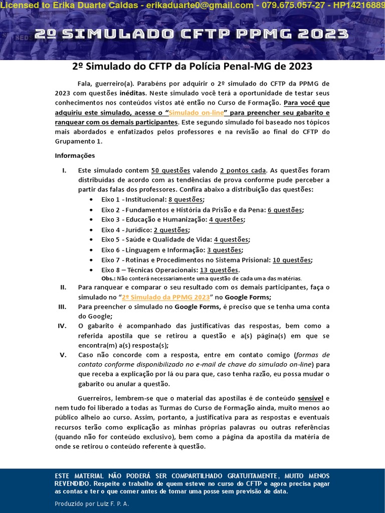 Simulado PPMG 2023: 2º Teste CFTP | PDF