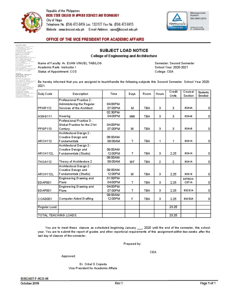 Faculty Teaching Load Notice 2020-2021 | PDF