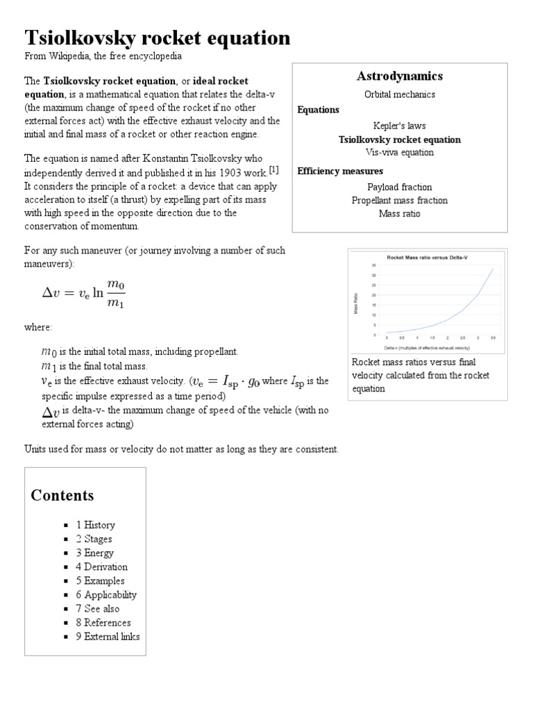 Tsiolkovsky Rocket Equation - Wikipedia, The Free Encyclopedia | Rocket ...