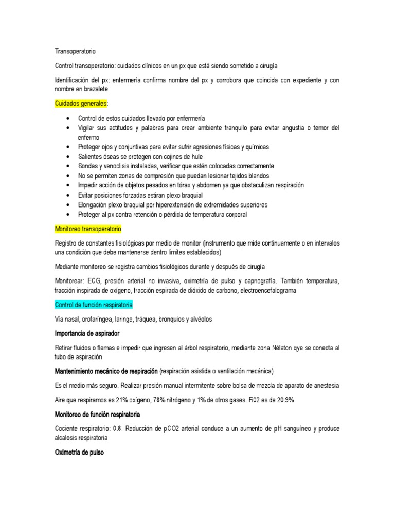 Resumen de Transoperatorio - Introducción A La Cirugía | PDF | Paro ...