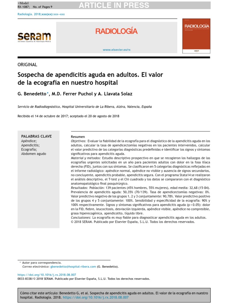 Acute Appendicitis USG | PDF | Diagnostico medico | Especialidades Medicas