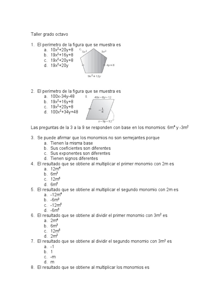 Taller Grado Octavo | PDF