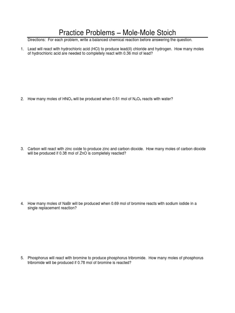 D34 Mole-Mole Stoich Practice | PDF | Home & Garden | Science & Mathematics
