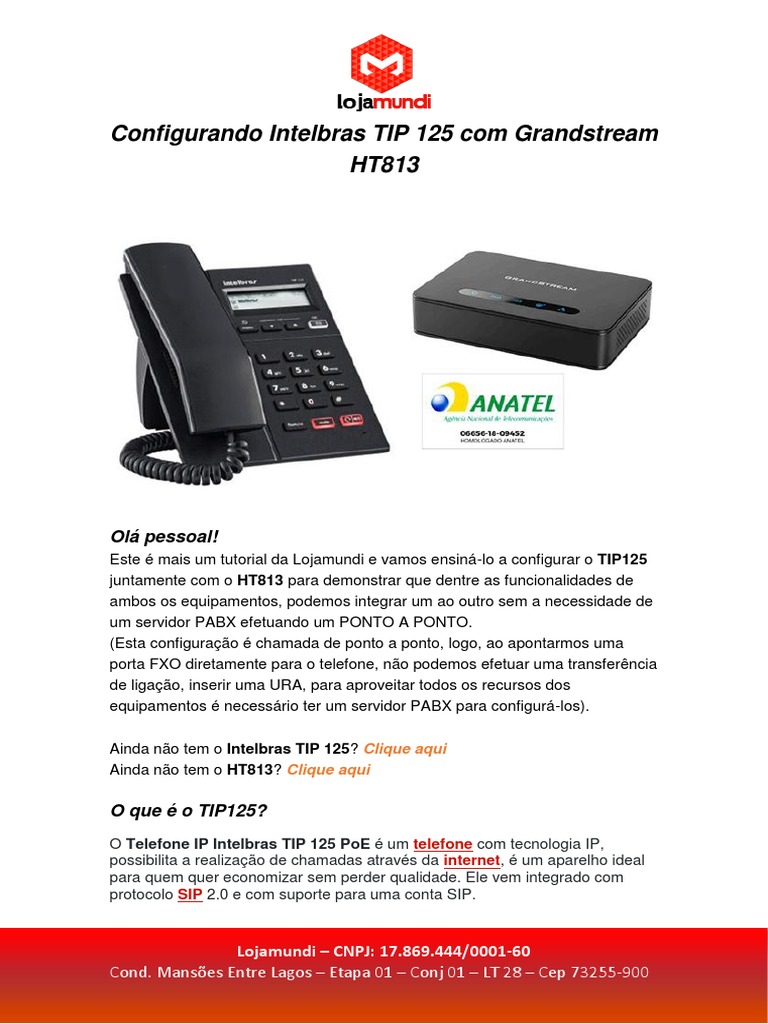 Configurando Intelbras Tip125 Com Grandstream ht813 | PDF