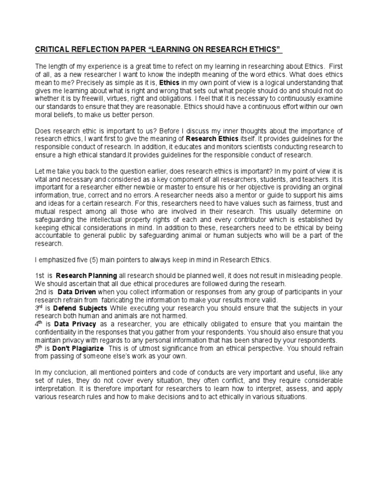 Reaction Paper Learning Research Ethics | PDF