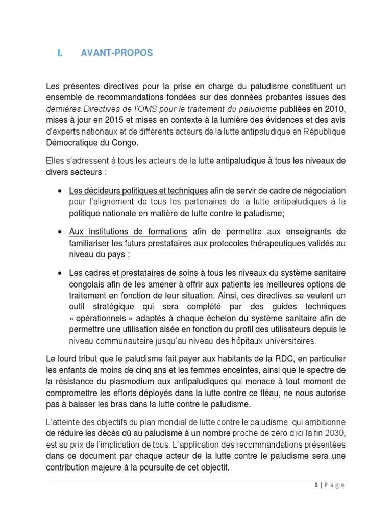 Drc Directives Nationale de Pec Du Paludisme 2017 | PDF