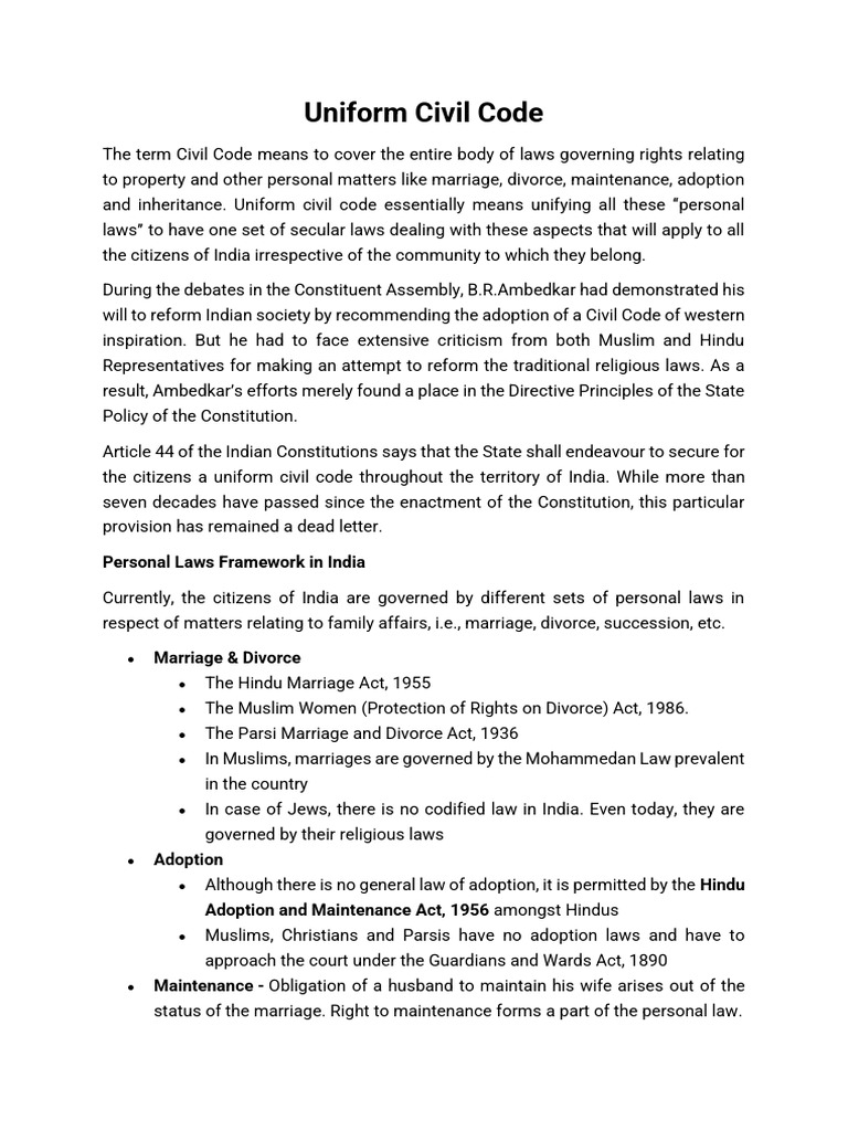 Understanding India's Uniform Civil Code | PDF | Government | Justice