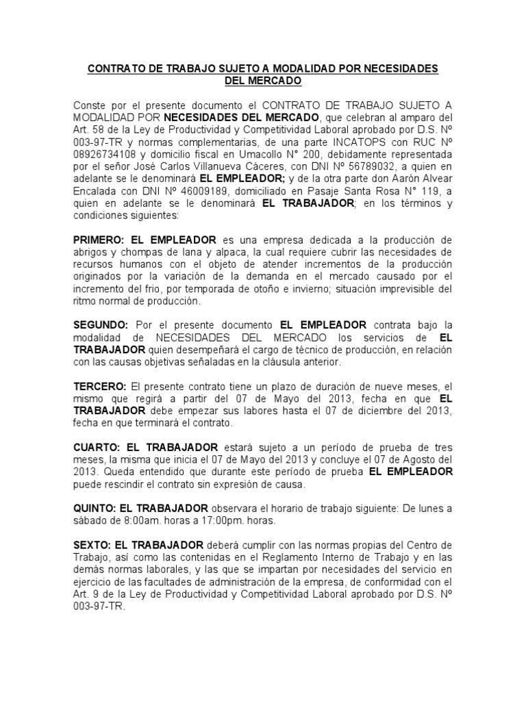 Contrato de Trabajo Por Necesidades | PDF | Derecho laboral | Economias