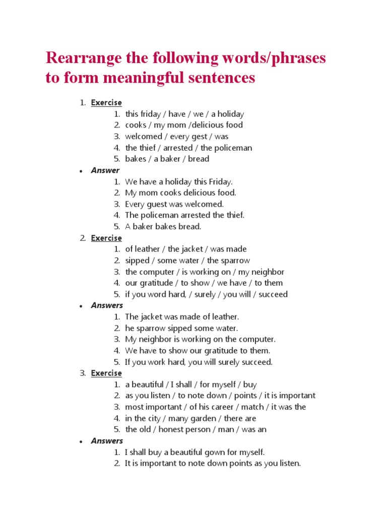 Frame Sentence Using Jumbled Words | PDF | Language Arts & Discipline