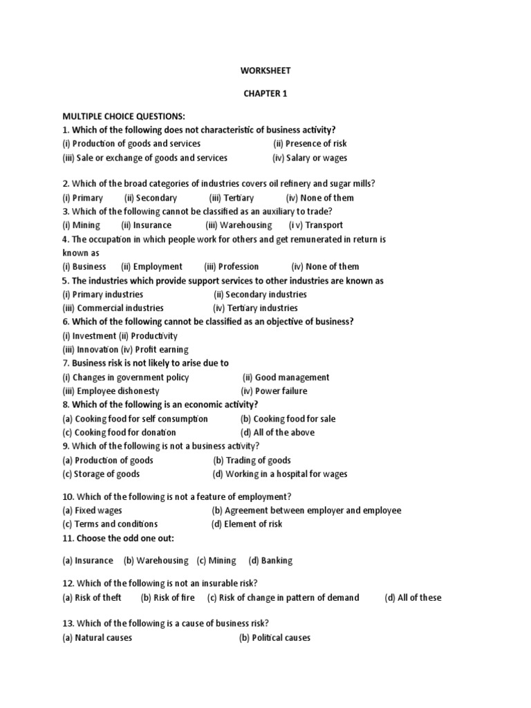 Class 11 Business Studies Chapter 1 MCQs | PDF | Business | Finance ...