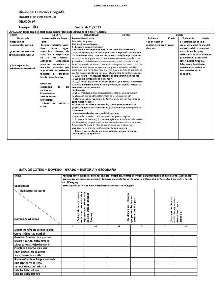 Plan de Clase Historia y Geografia | PDF | Entorno natural | Paraguay