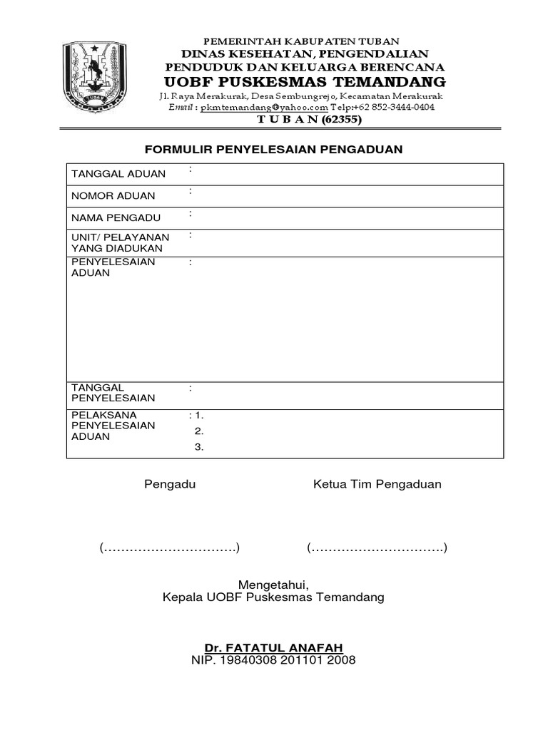Formulir Penyelesaian Pengaduan | PDF