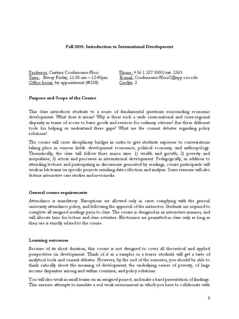 Introduction To International Development - Corduneanu-Huci - 2019 | PDF