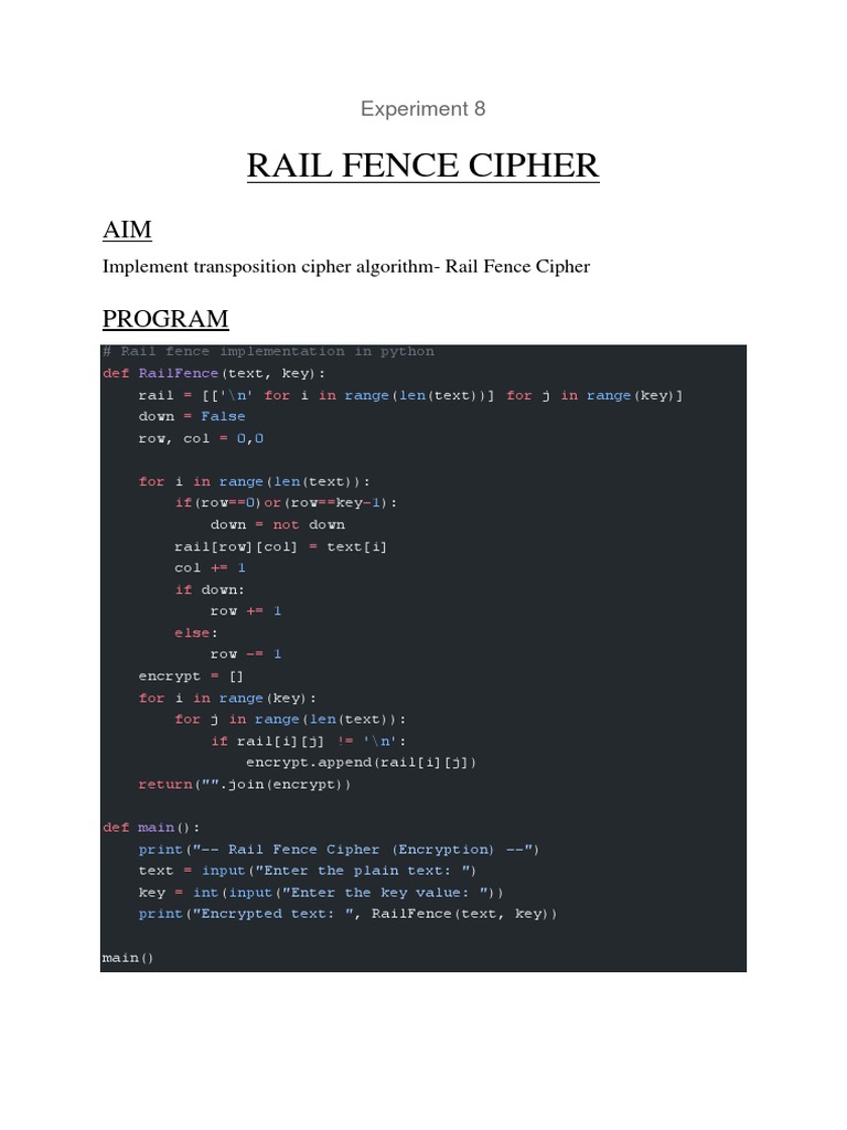 Rail Fence Cipher | PDF