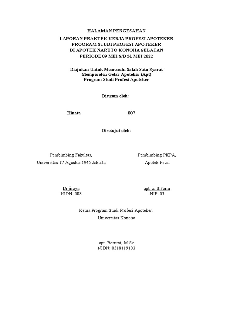 Lembar Pengesahan PKPA Apotek | PDF
