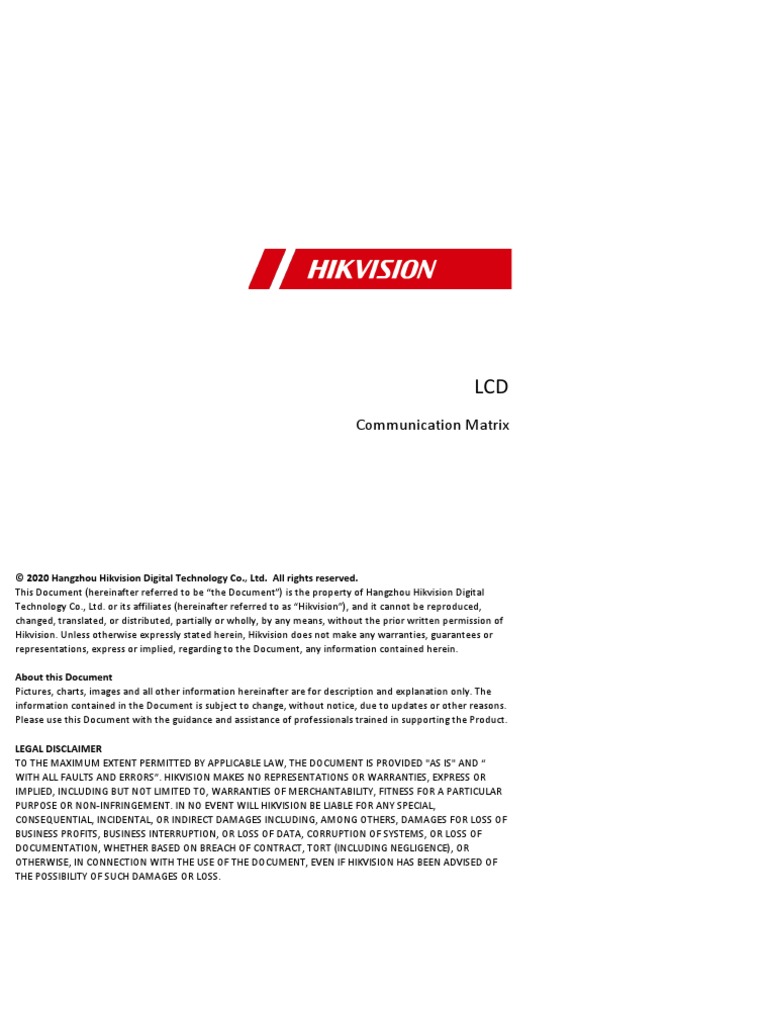 Hikvision-LCD Communication-Matrix Baseline 20200417 | PDF