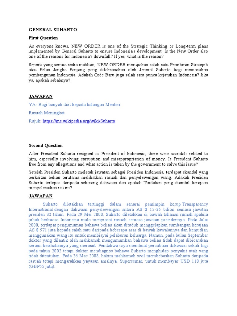 General Suharto Question | PDF