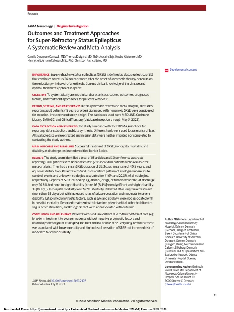 Outcomes and Treatment Approaches For Super Refractory Status ...