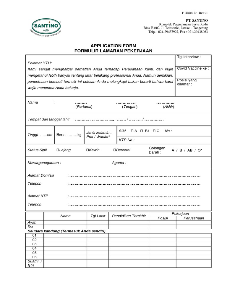 Formulir Pelamar | PDF