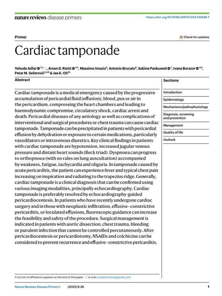 Clinical Features of Cardiac Tamponade | PDF
