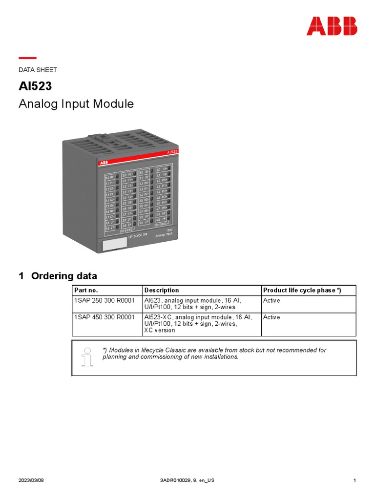 Datasheet PLC ABB Analog Input Module AI523 | PDF | Alternating Current ...