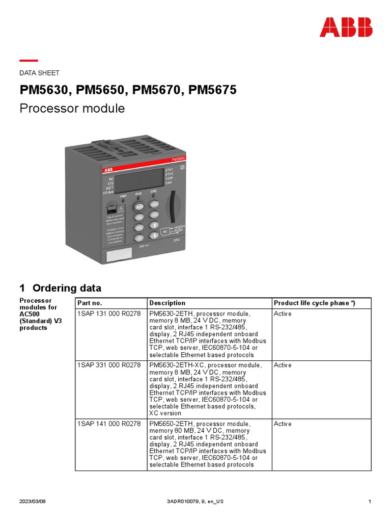 Datasheet PLC ABB CPU Module PM5650 | PDF