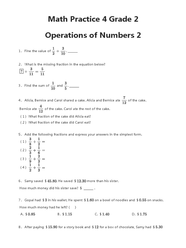 Math Practice 4 Grade 2 | PDF