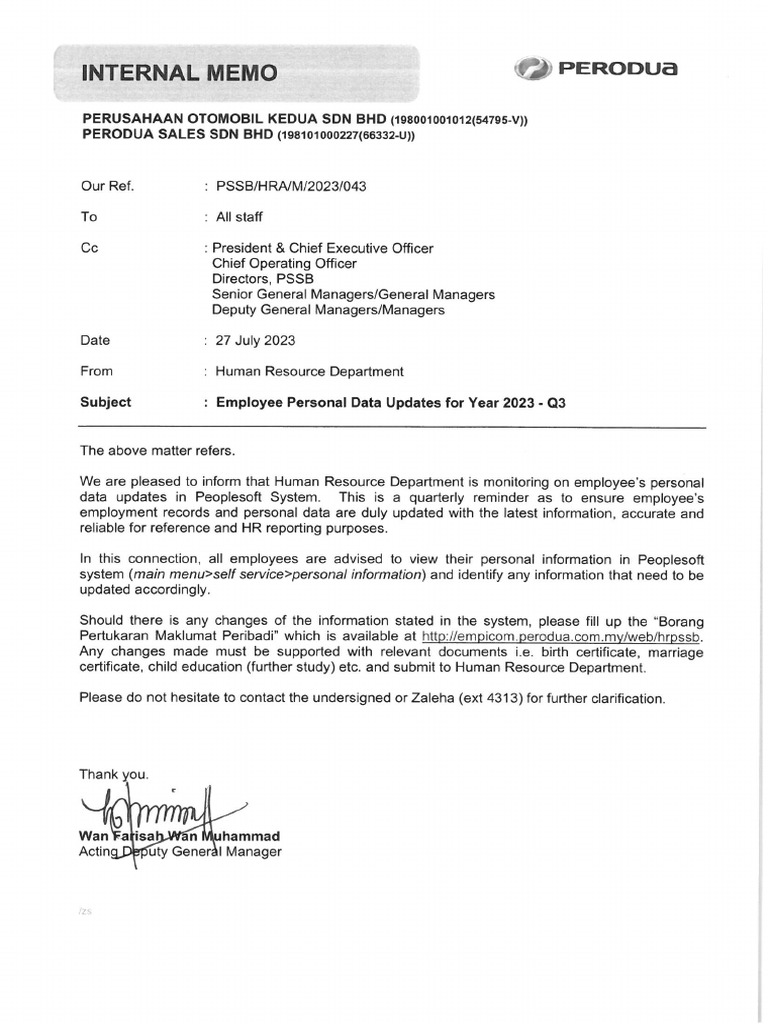 Memo - Employee Personal Data Updates | PDF