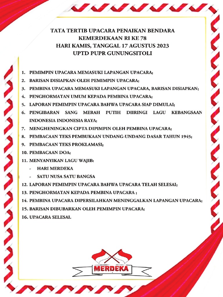 Tertib Acara Upacara 17 Agustus 2023 | PDF