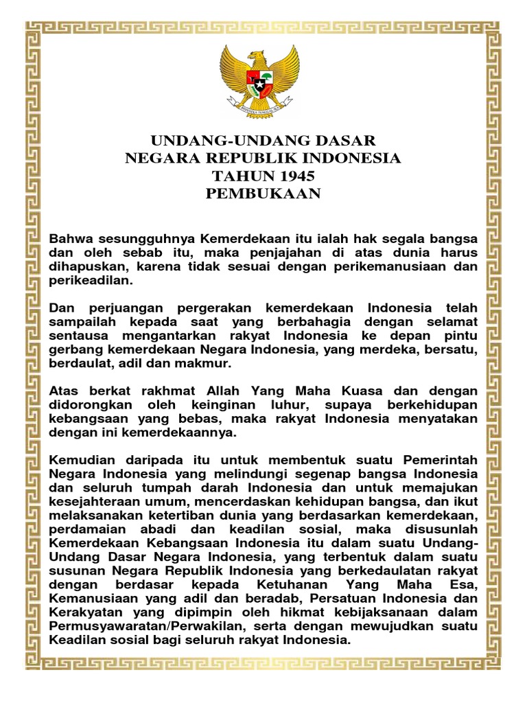 Teks Pancasila Uud 45 
