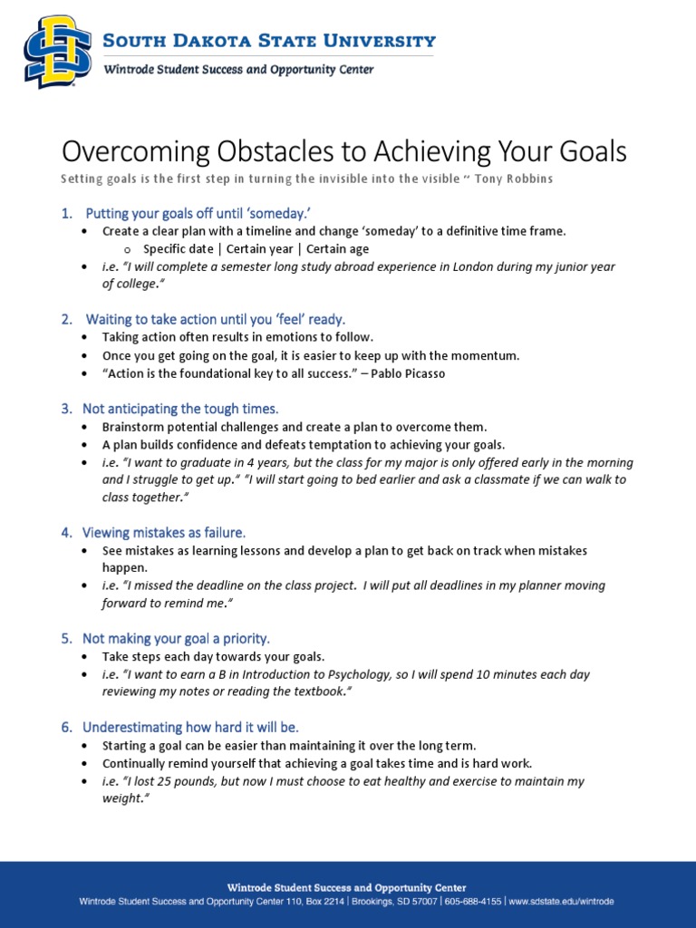 Overcoming Obstacles To Achieving Your - Goals 2022 | PDF | Self ...