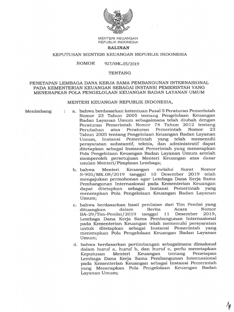 KMK 927 - 2019 Penetapan BLU LDKPI | PDF