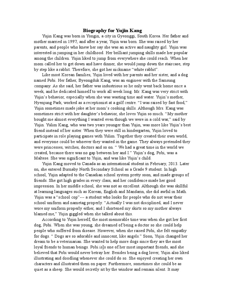 Biography for Yujin Kang | PDF