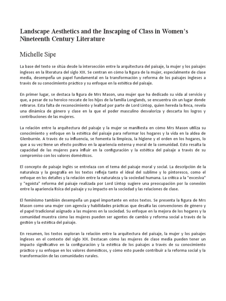 Resume Landscape Aesthetics and The Inscaping of Class in Women ...