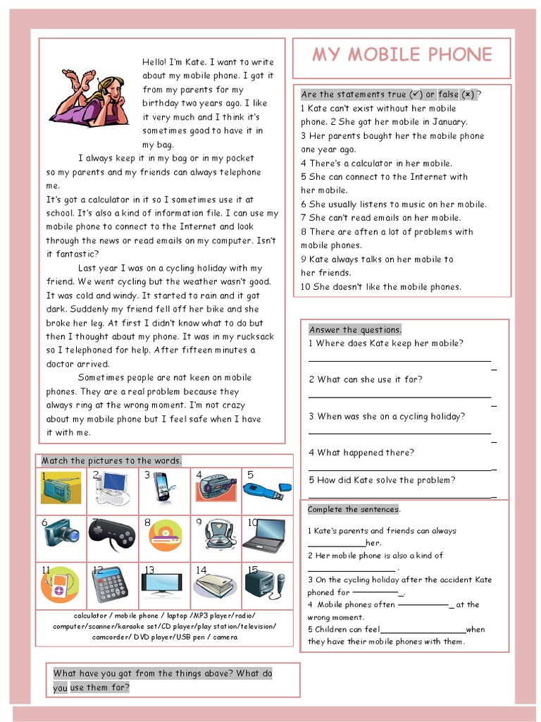 My Mobile Phone Teens Technical Things Reading Comprehension Exercises ...