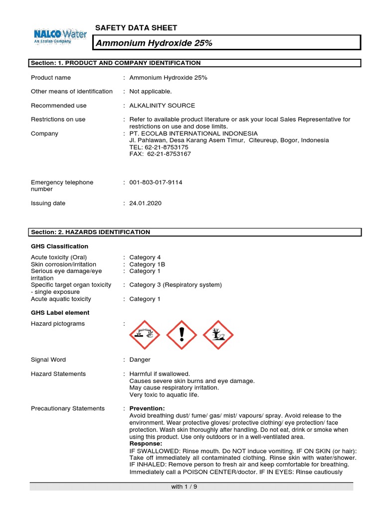 MSDS Ammonia _NALCO | PDF