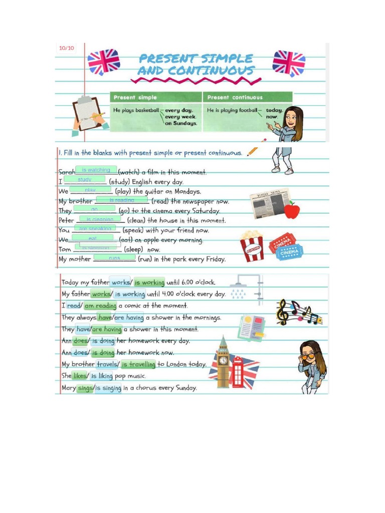 Ejercicios Simple Present and Present Continuous | PDF