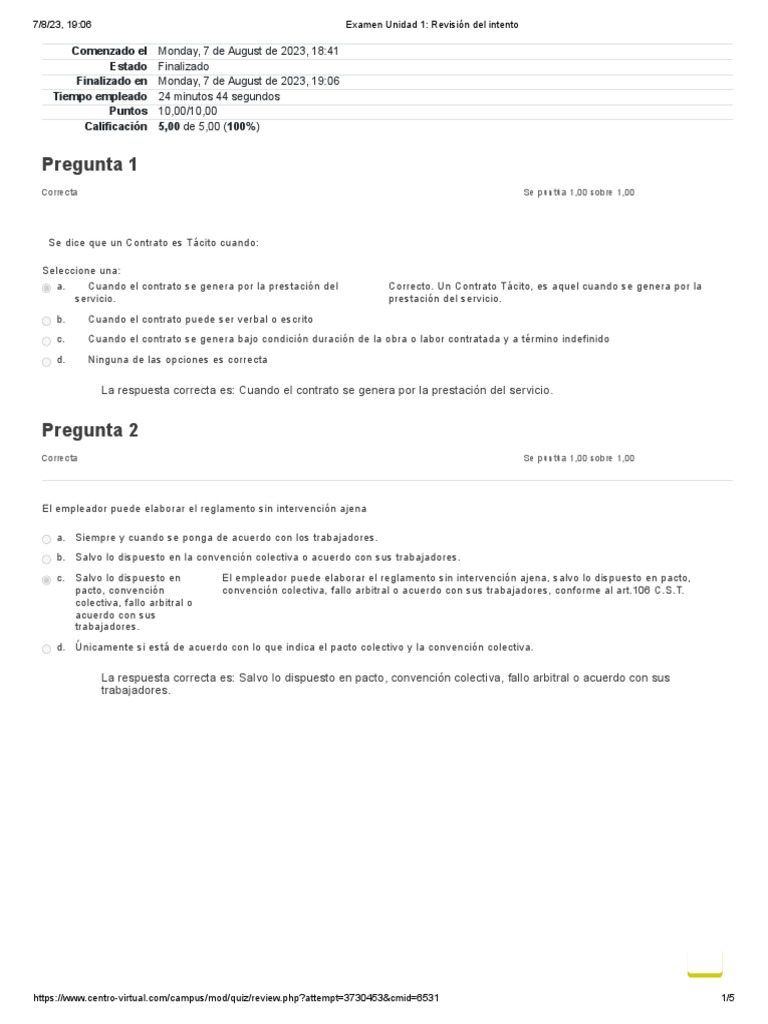 Examen Unidad 1 - Revisión Del Intento | PDF