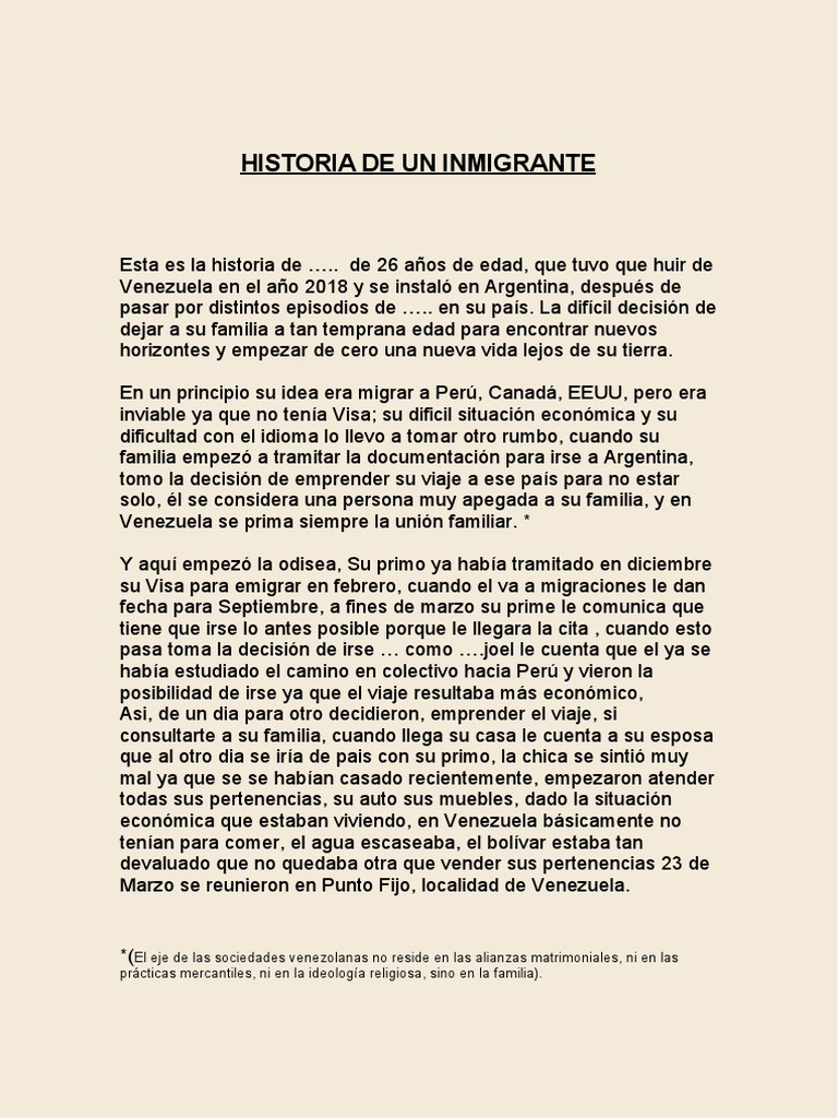 HISTORIA DE UN INMIGRANTE | PDF