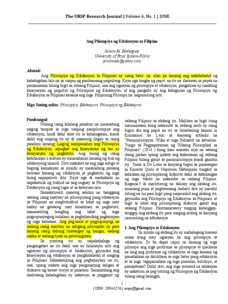 Ang Pilosopiya NG Edukasyon Sa Filipino | PDF