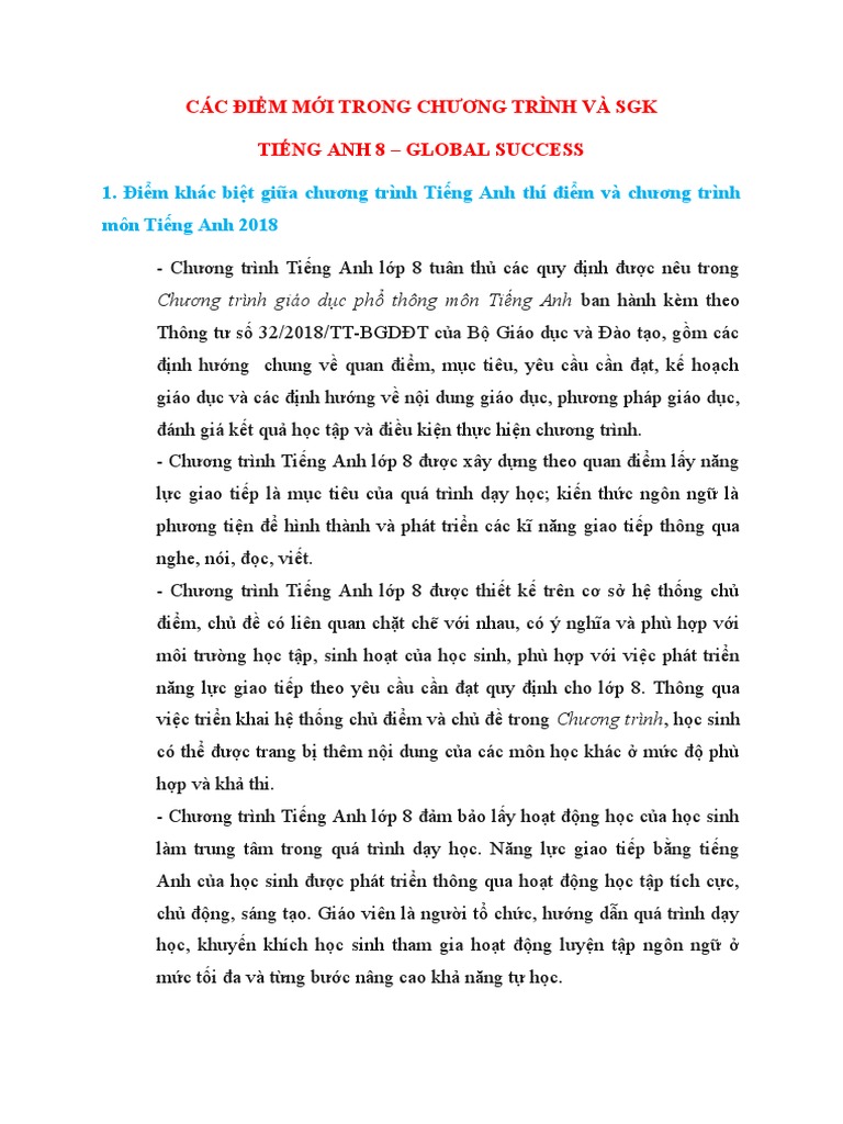 Các điểm mới SGK TA8 Global Success | PDF