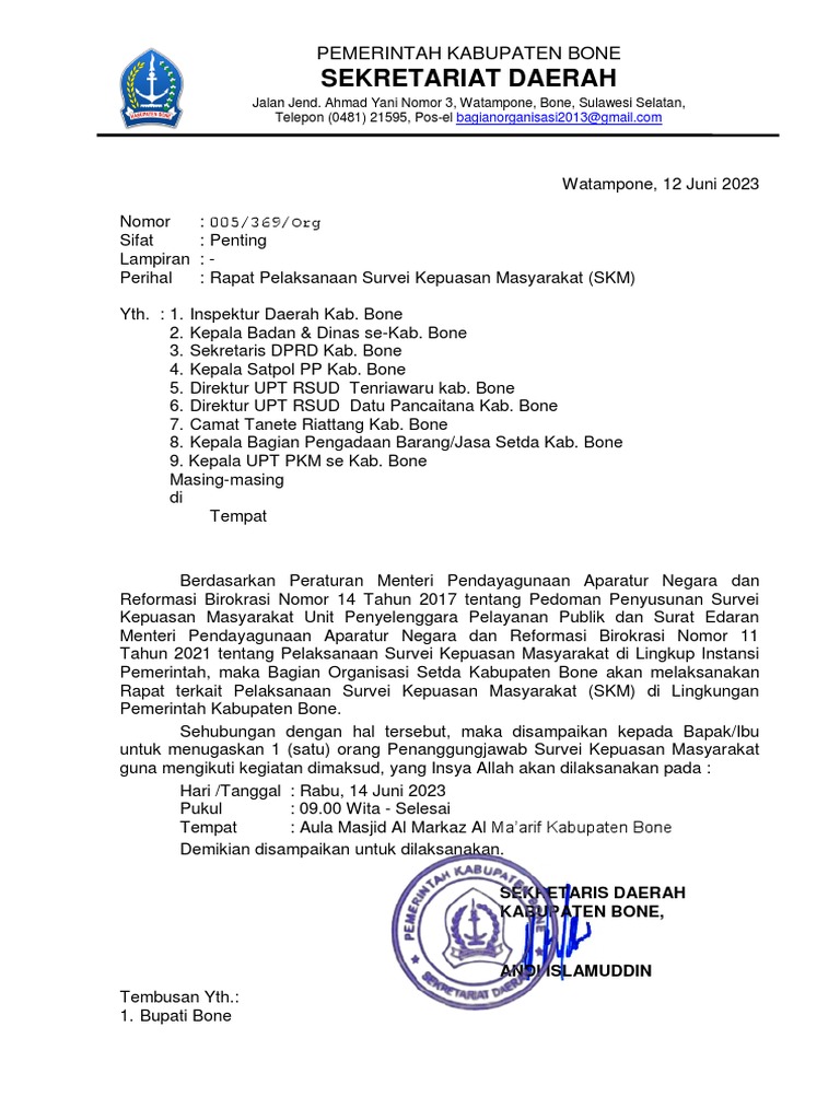 Surat Rapat SKM - 14 Juni 2023 | PDF