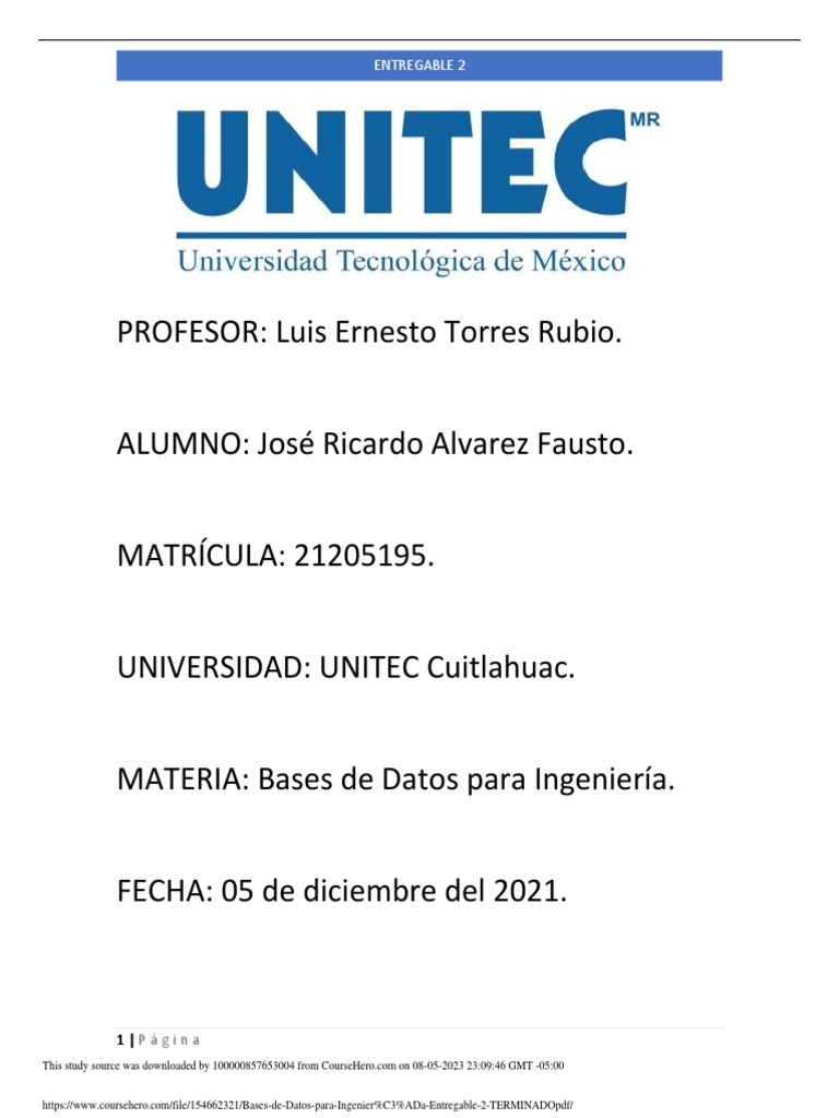 Bases de Datos para Ingenier A Entregable 2 TERMINADO PDF | PDF