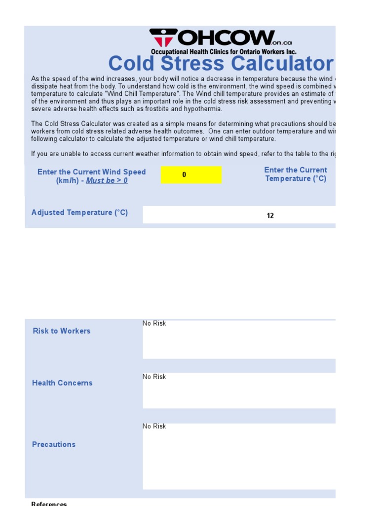 Cold Stress Risk Assessment Tool | PDF | Hypothermia | Wound
