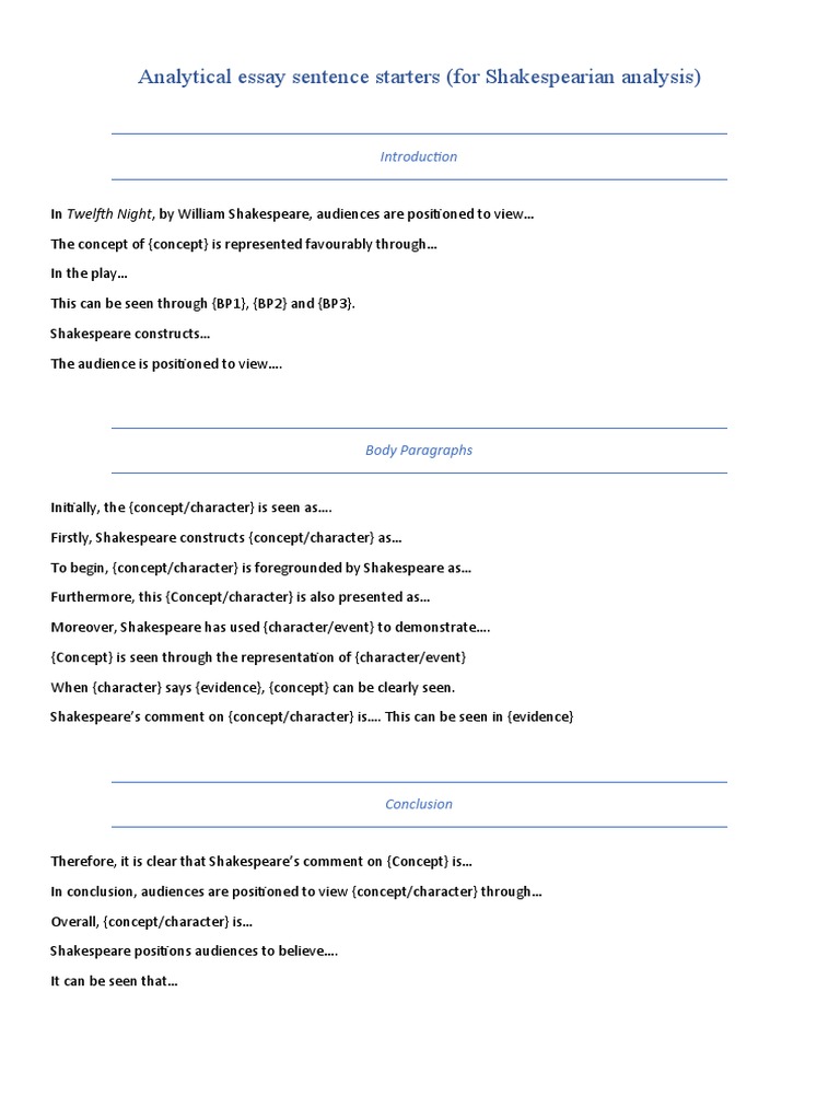 Analytical Essay Sentence Starters | PDF