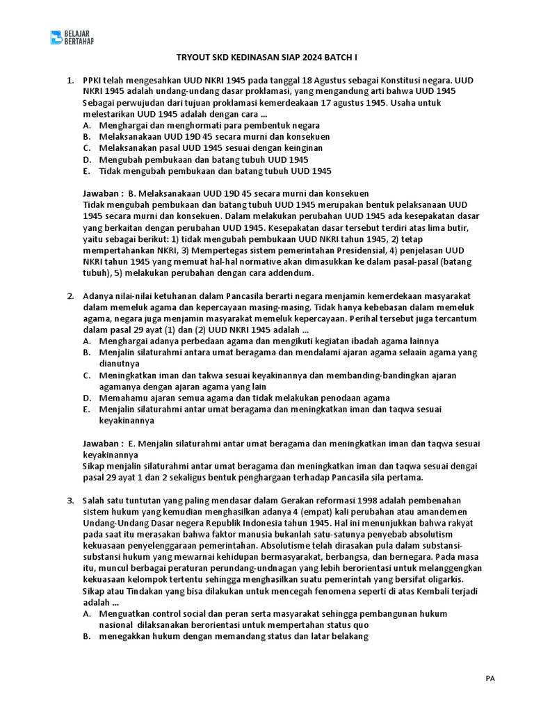 TRYOUT SKD KEDINASAN SIAP 2024 BATCH I | PDF