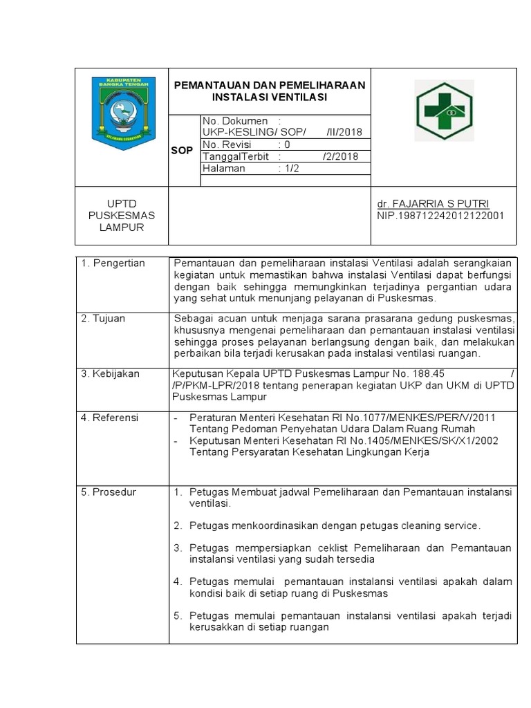 Sop Pemeliharaan & Pemantauan Ventilasi | PDF | Griya & Taman | Sains & Matematika