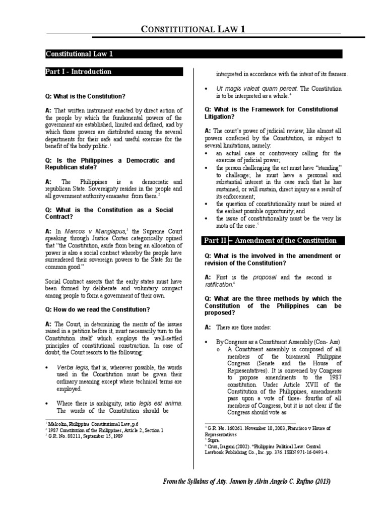 Constitutional Law 1 Part I Introduction | PDF | Constitutional ...