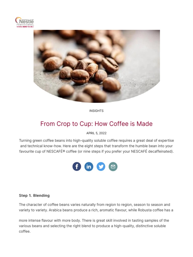 From Crop To Cup - How Coffee Is Made - Nestlé Professional | PDF