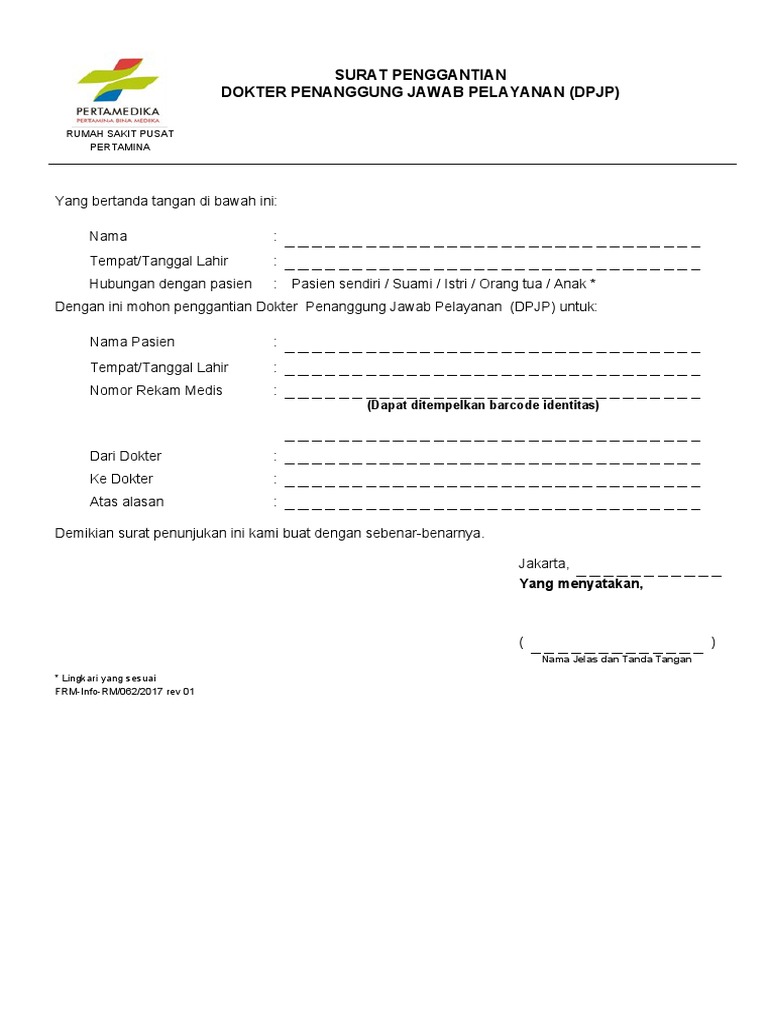 062 Form. Penggantian DPJP | PDF